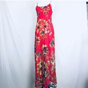 Fire Los Angeles | Dresses | Long Red Floral Lace Sexy Maxi With Side ...